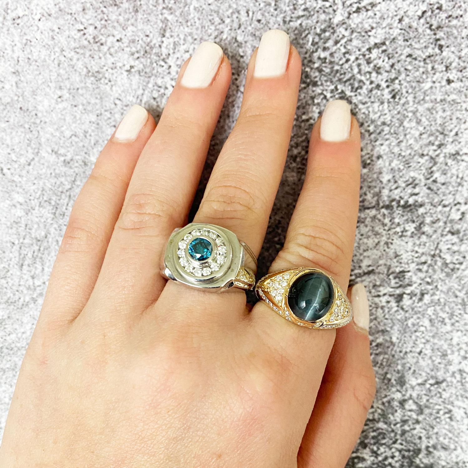 14K Yellow Gold Oval Cats Eye Gents Ring For Sale at 1stDibs | gold cat ...