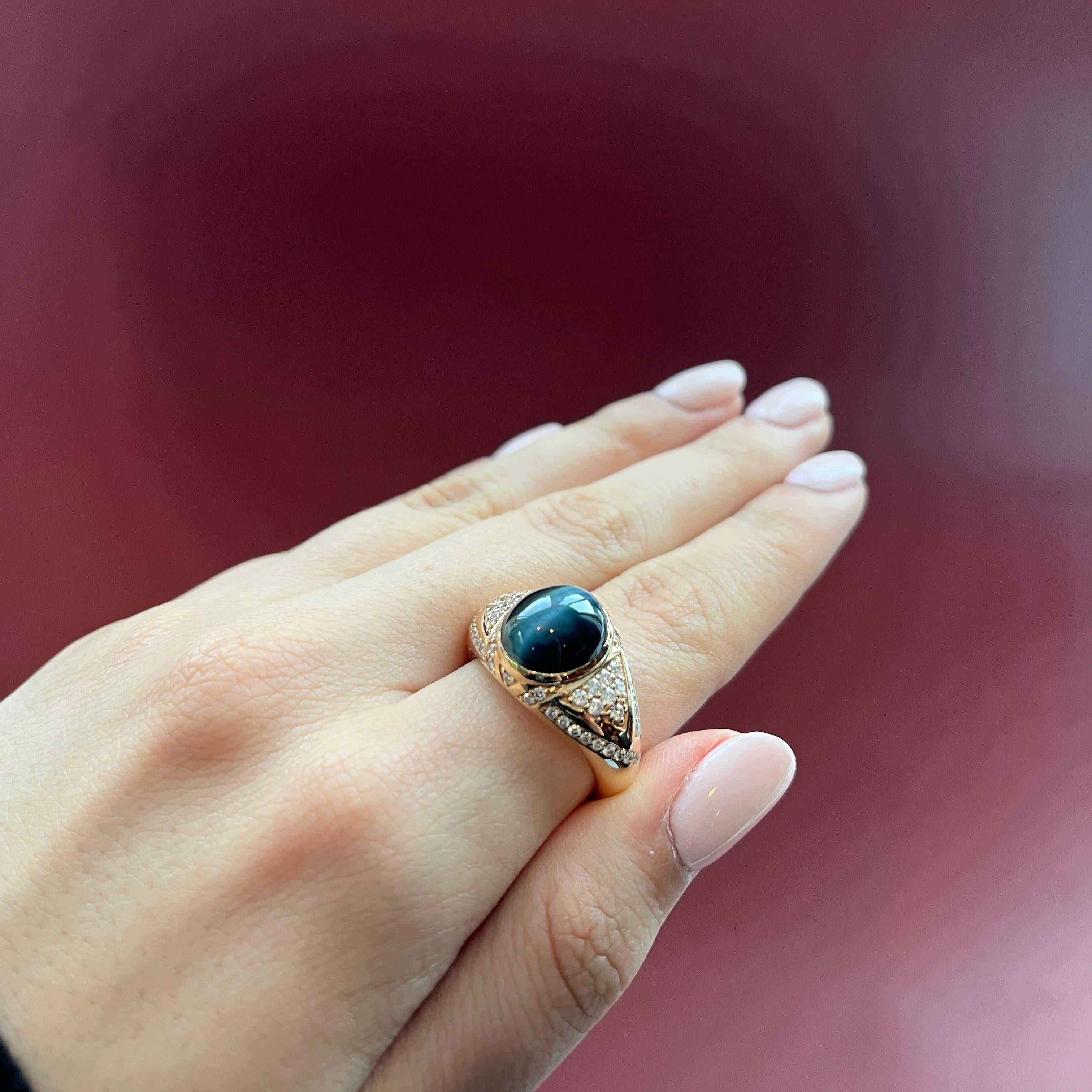 14K Yellow Gold Oval Cats Eye Gents Ring For Sale at 1stDibs | gold cat ...