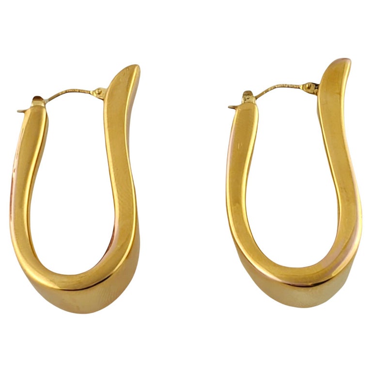 14K Yellow Gold Oval Cuff Hoop Earrings For Sale at 1stDibs