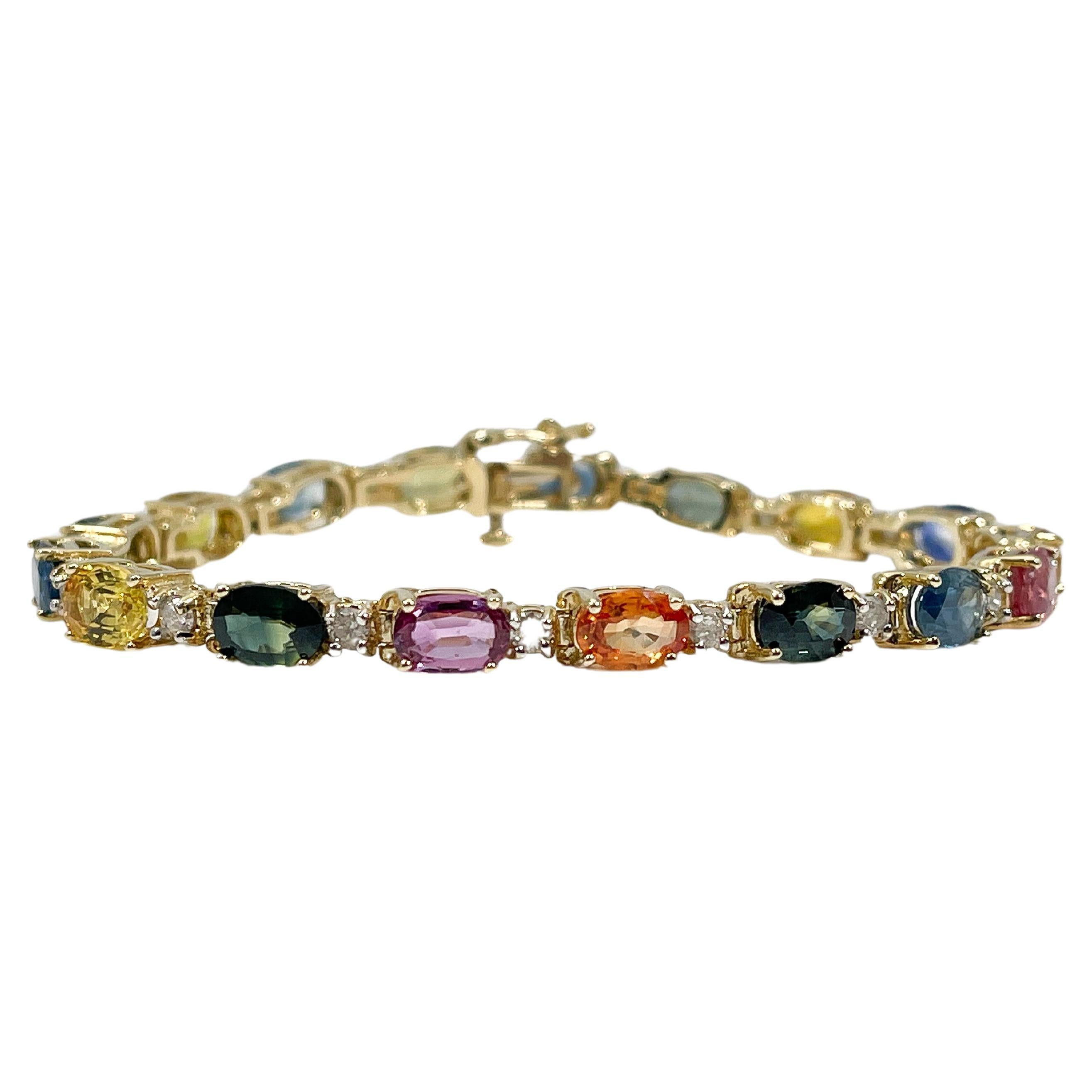 14K Yellow Gold Oval Multi-Color Sapphire/Diamond Bracelet For Sale at ...