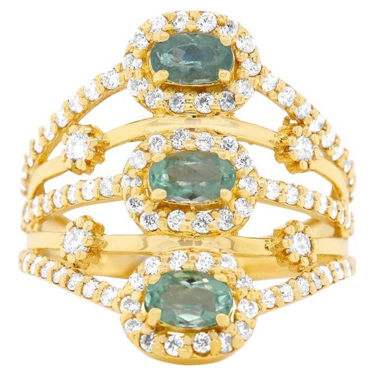 14K Yellow Gold Oval Paraiba Tourmaline and Diamond Knuckle Ring For ...