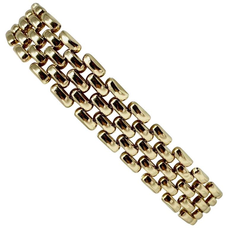 14 Karat Yellow Gold Panther Link Chain Bracelet For Sale at 1stDibs ...
