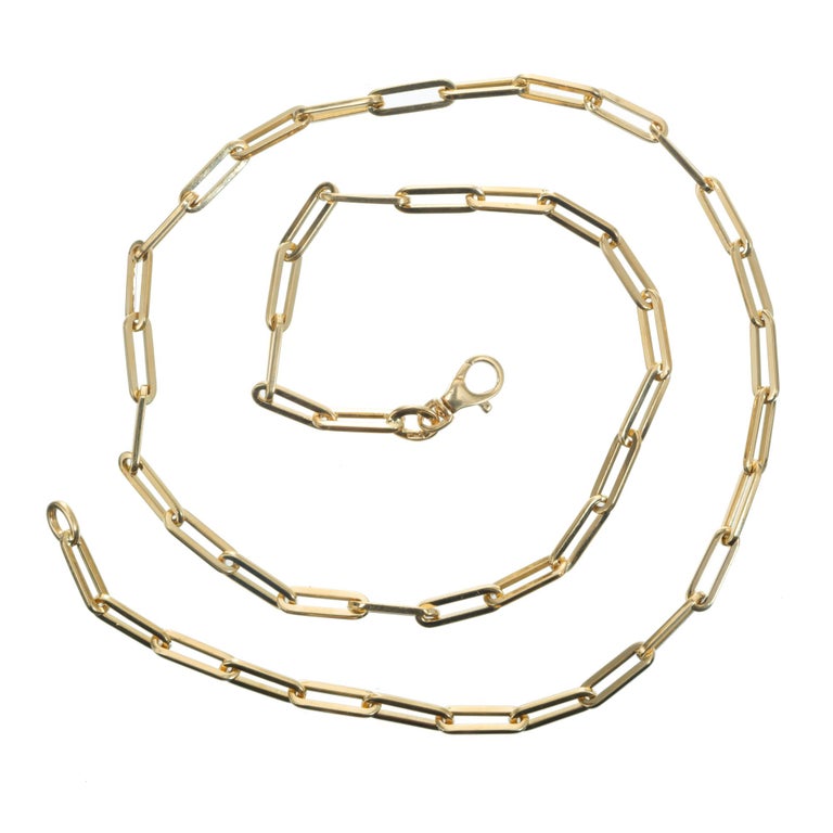 14k Yellow Gold Paper Clip Link Necklace For Sale at 1stDibs