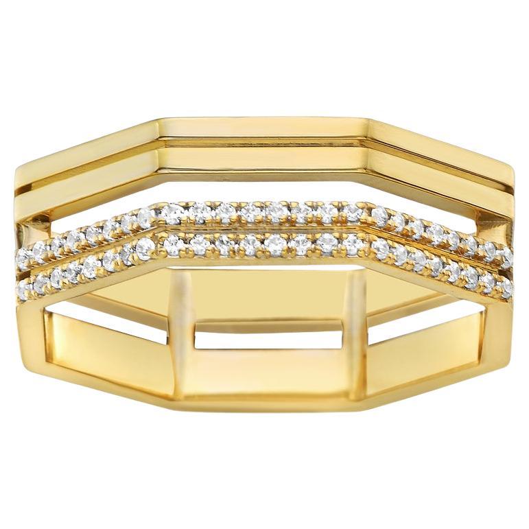 14K Yellow Gold Parallel Honeycomb Diamond Ring For Sale at 1stDibs
