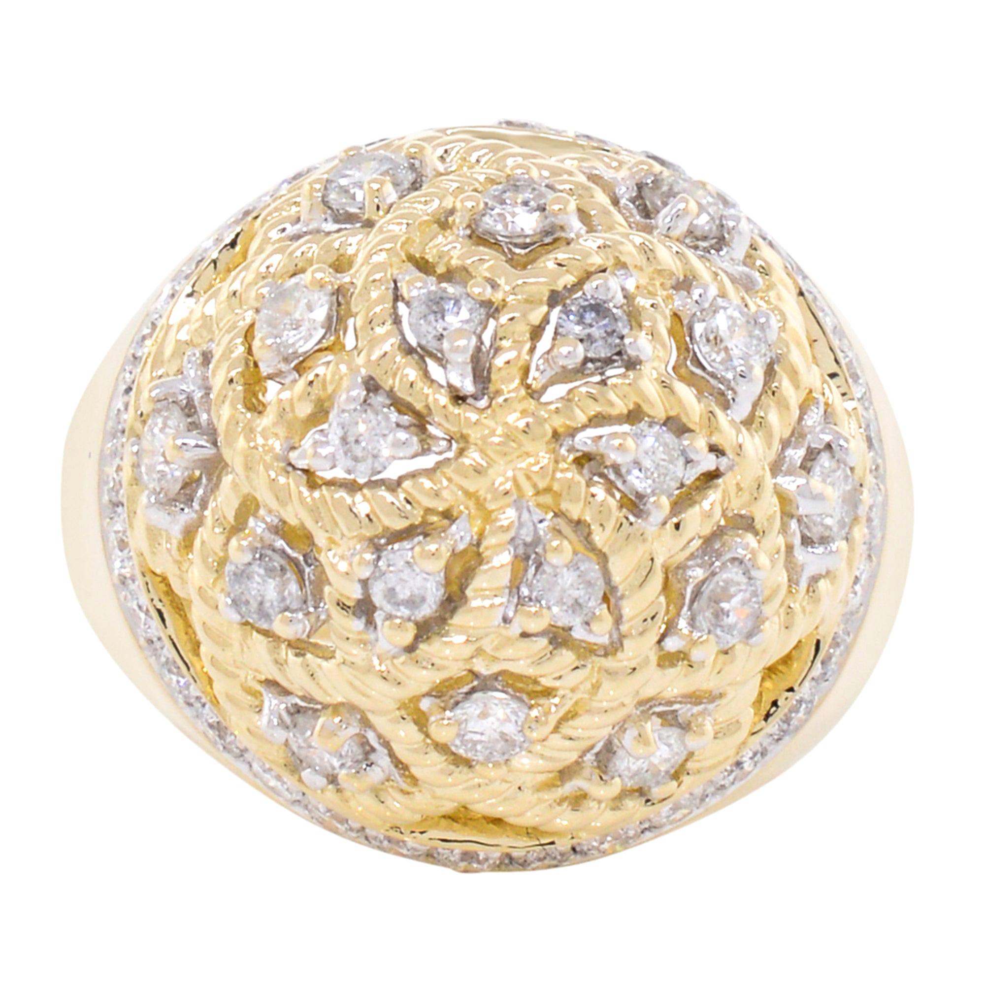 14 Karat Yellow Gold Pave Diamond Cocktail Ring at 1stDibs