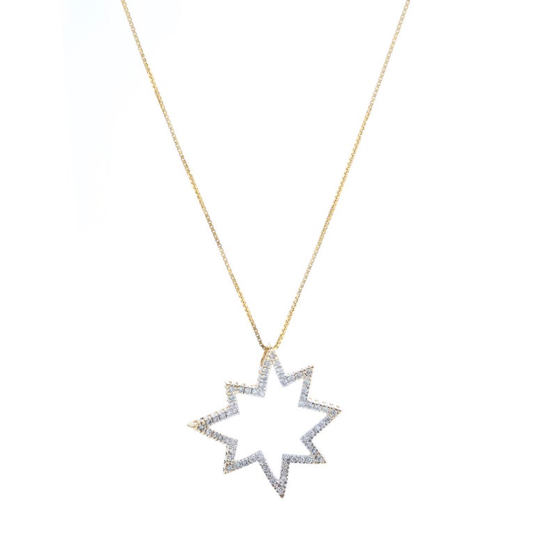 14K Yellow Gold Pave Diamond Star Necklace For Sale at 1stDibs