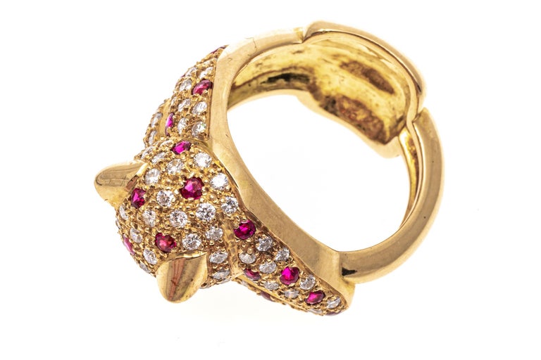 14k Yellow Gold Pave Ruby and Diamond Leopard Ring, App. 1.44 TCW For ...