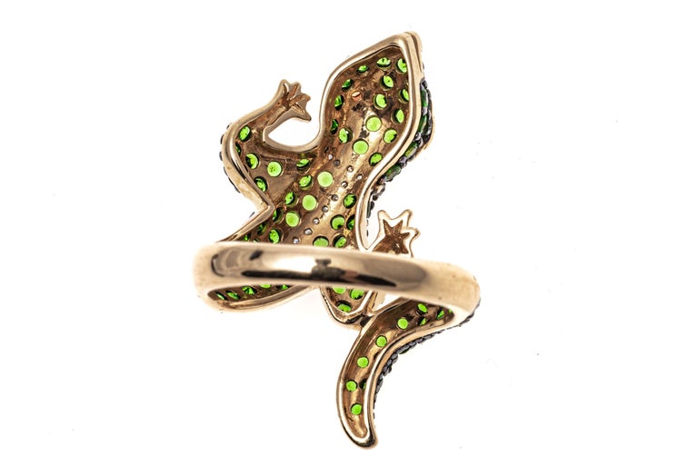 14k Yellow Gold Pave Tsavorite And Diamond Bypass Lizard Ring, Size 7. ...