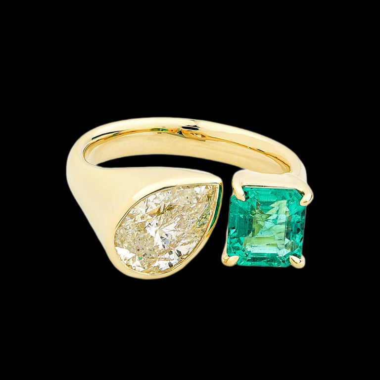 Customizable 14K Yellow Gold, Pear Shape Diamond and Princess Cut ...