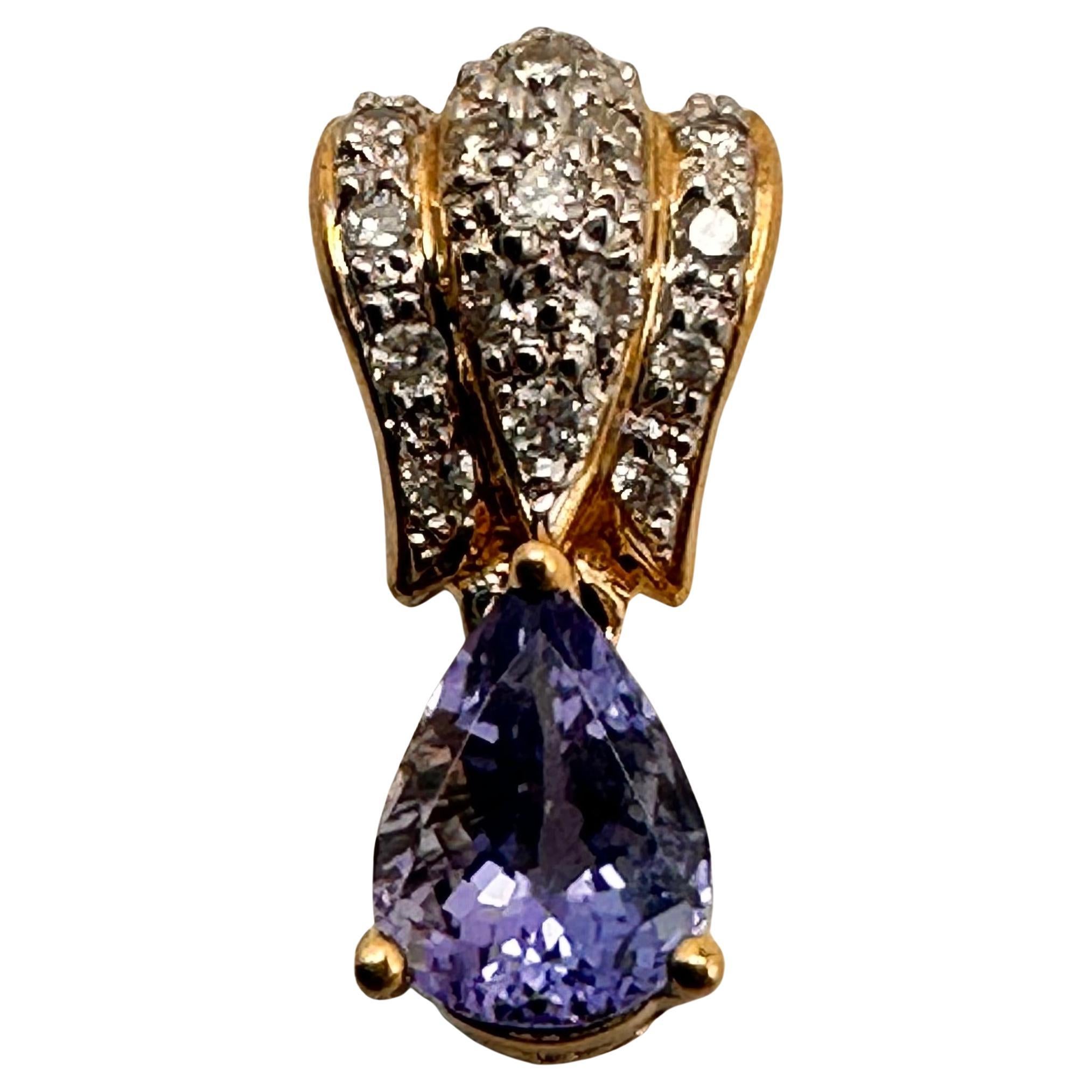 14k Yellow Gold Pear Shape Tanzanite and Diamond Pendant For Sale at ...