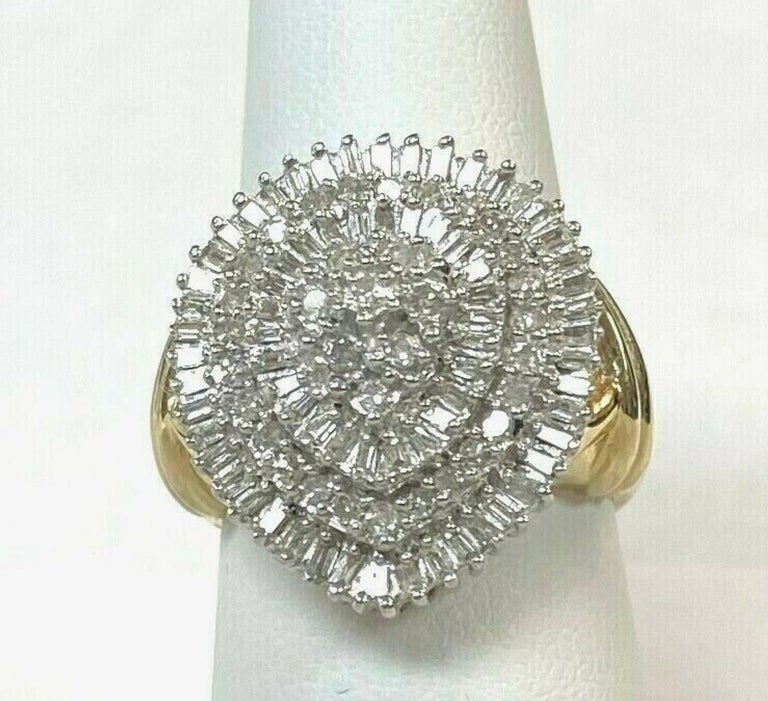 14K Yellow Gold Pear Shaped Diamond Cluster Cocktail Ring For Sale at ...