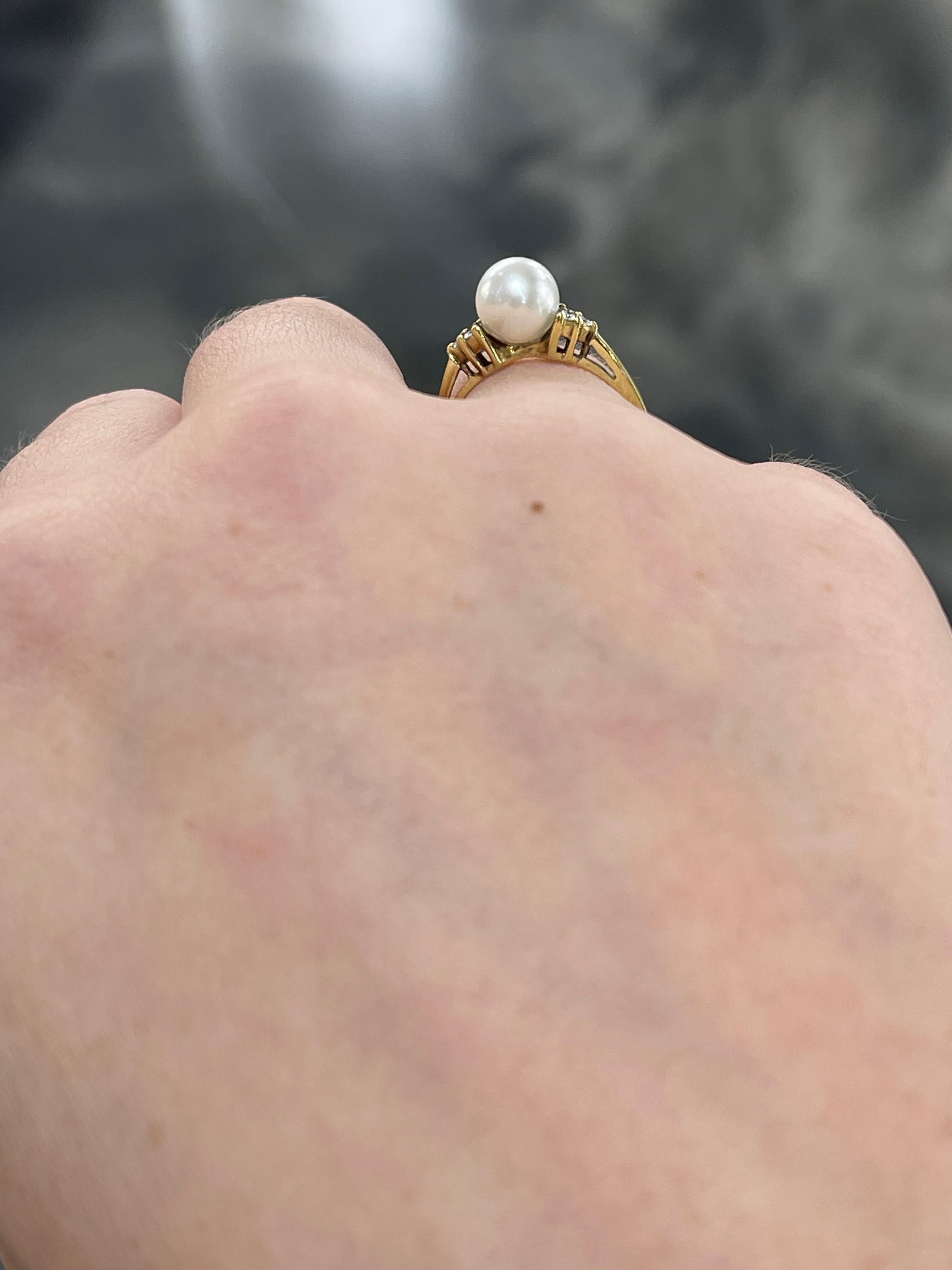 14K Yellow Gold Pearl and Diamond Ring For Sale at 1stDibs