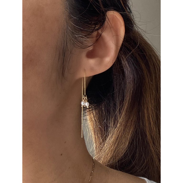 14k Yellow Gold Pearl Cluster Threader Earrings Hi June Parker For Sale ...
