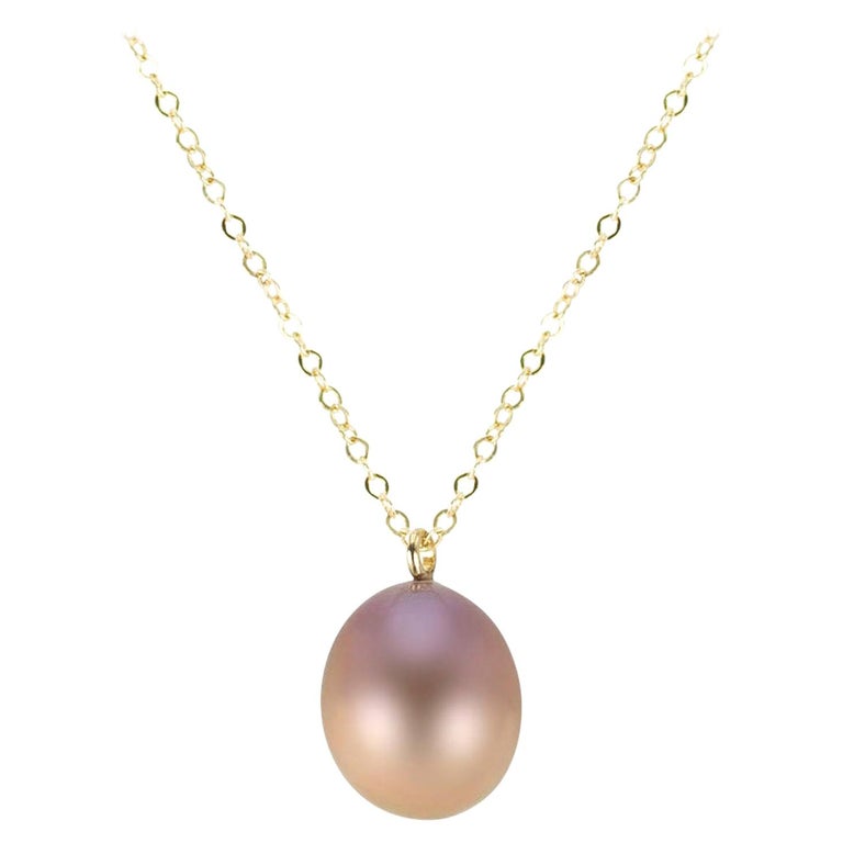 14k Yellow Gold Pink Freshwater Teardrop Shaped Pearl Drop Pendant For ...