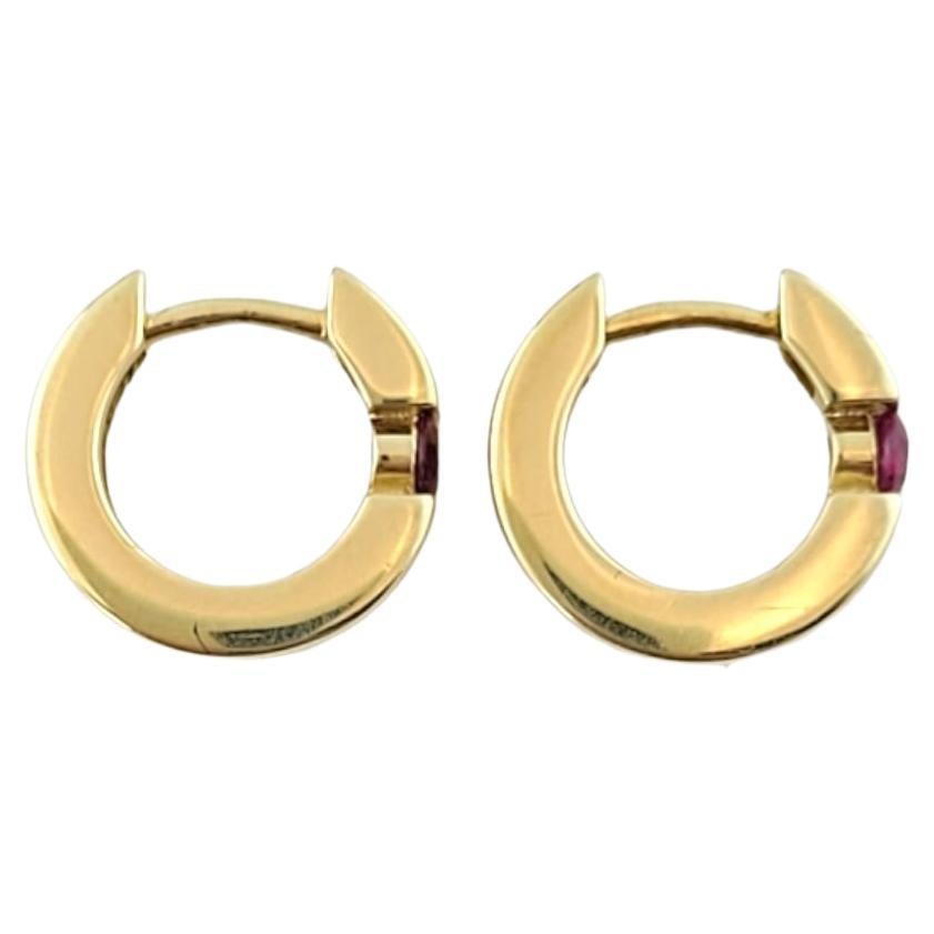 14K Yellow Gold Pink Stone Cuff Huggie Hoops at 1stDibs