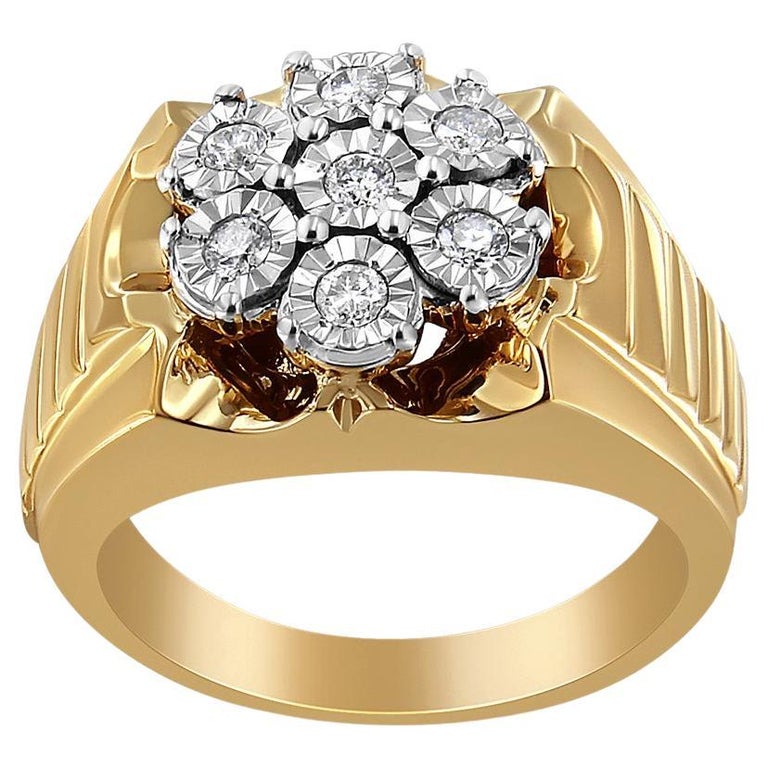 Customizable 14k Yellow Gold Plated Sterling Silver 1/3 Carat Floral ...