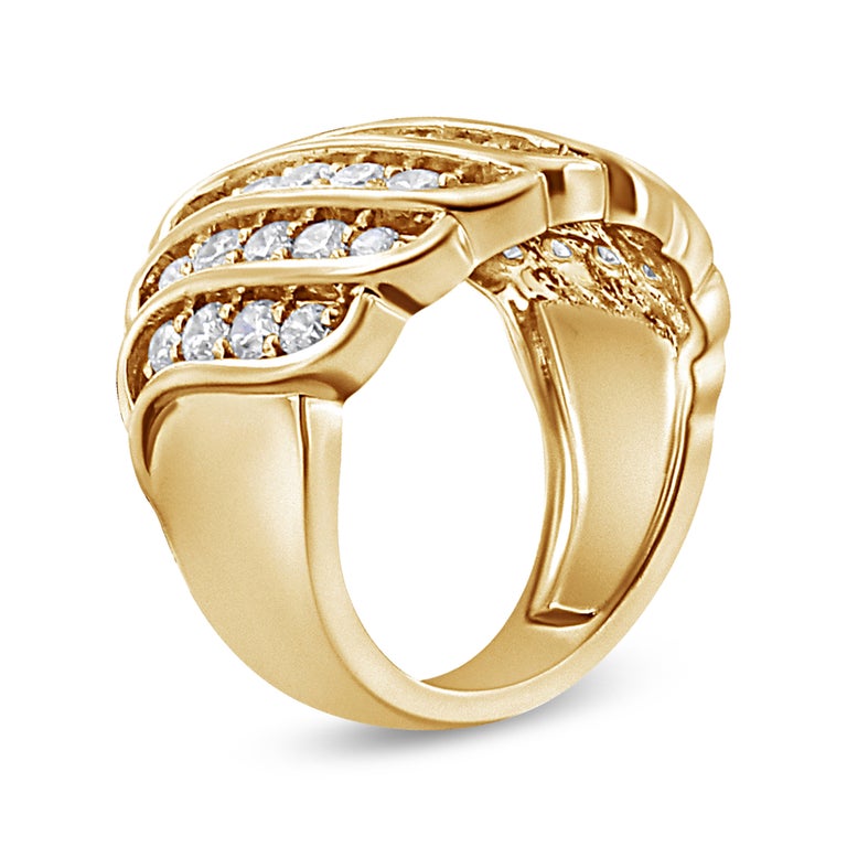 14K Yellow Gold Plated Sterling Silver 2.0 Carat Diamond Multi Row Band Ring For Sale at 1stDibs