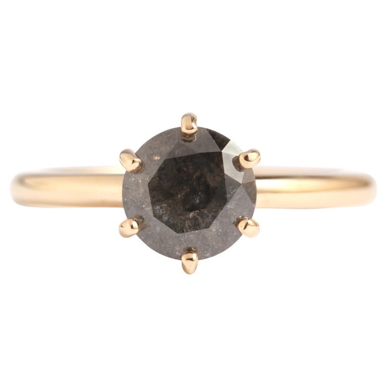 14k Yellow Gold Prong Set Grey Diamond Ring For Sale at 1stDibs