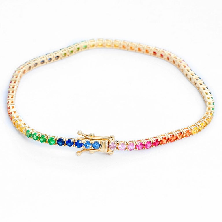 14 Karat Yellow Gold Rainbow Sapphire Bracelet at 1stDibs | rainbow ...