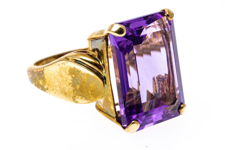 14k Yellow Gold Rectangular 12.07 CT Amethyst Convex Sided Ring For ...