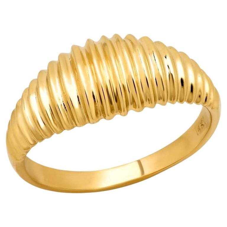 14k Yellow Gold and Reeded Dome Ring For Sale at 1stDibs