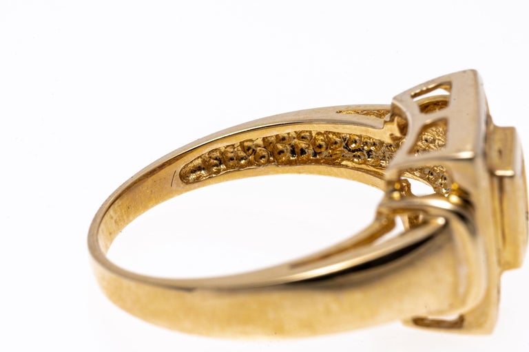 14k Yellow Gold Retro Bezel Square Ruby and Diamond Bordered Ring For ...