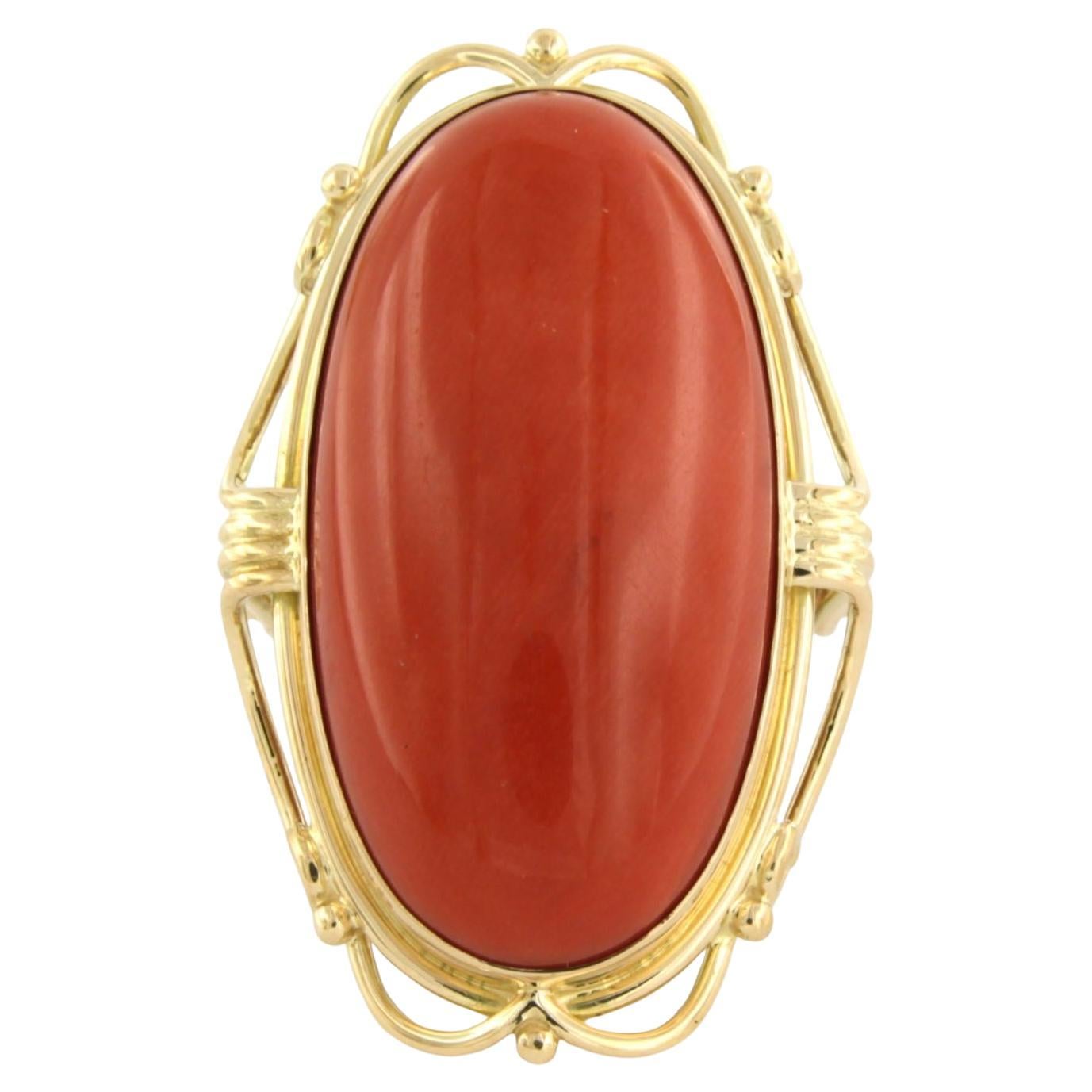 14k yellow gold ring set with oval cut Corallium Rubrum – 6.2 grams For ...