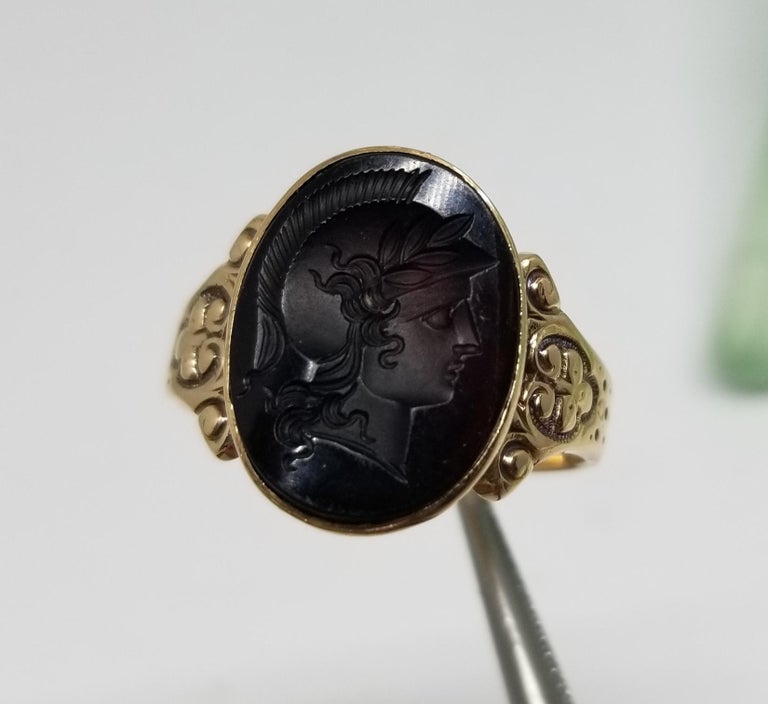 14 Karat Yellow Gold Roman Head Carved Black Onyx Ring at 1stDibs ...