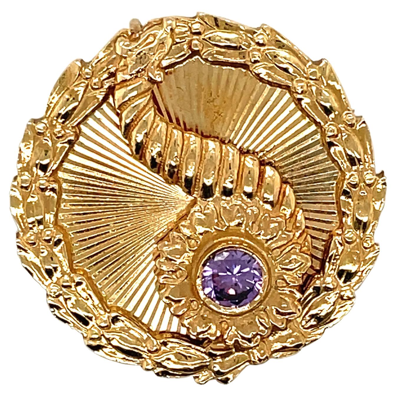 14k Yellow Gold Round Cut Amethyst Brooch Engraved "To Peg With Love ...