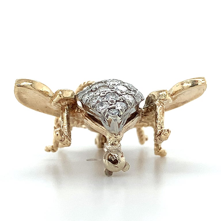 14k Yellow Gold Round White Diamond Fly / Bee Shaped Pin .75cttw For ...
