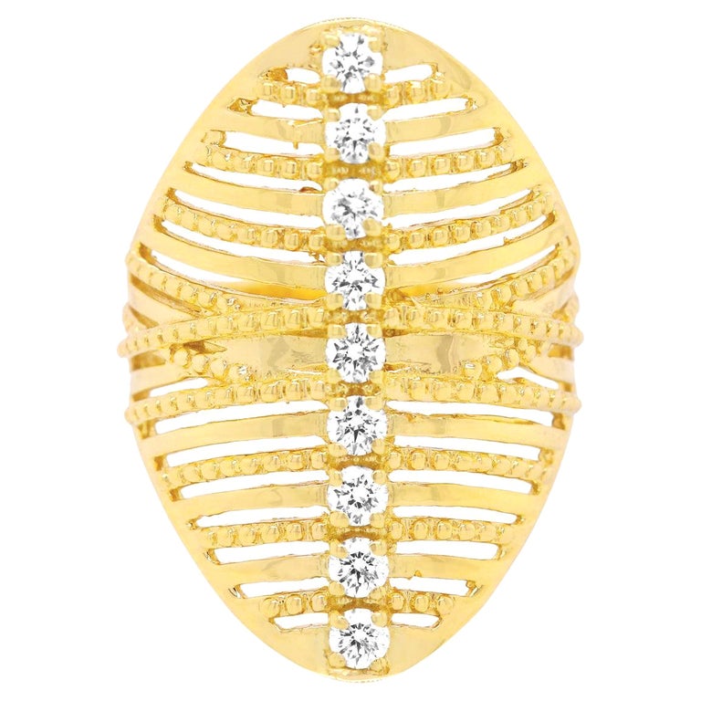 14K Yellow Gold Row of Diamonds Webbed over the Knuckle Ring For Sale ...