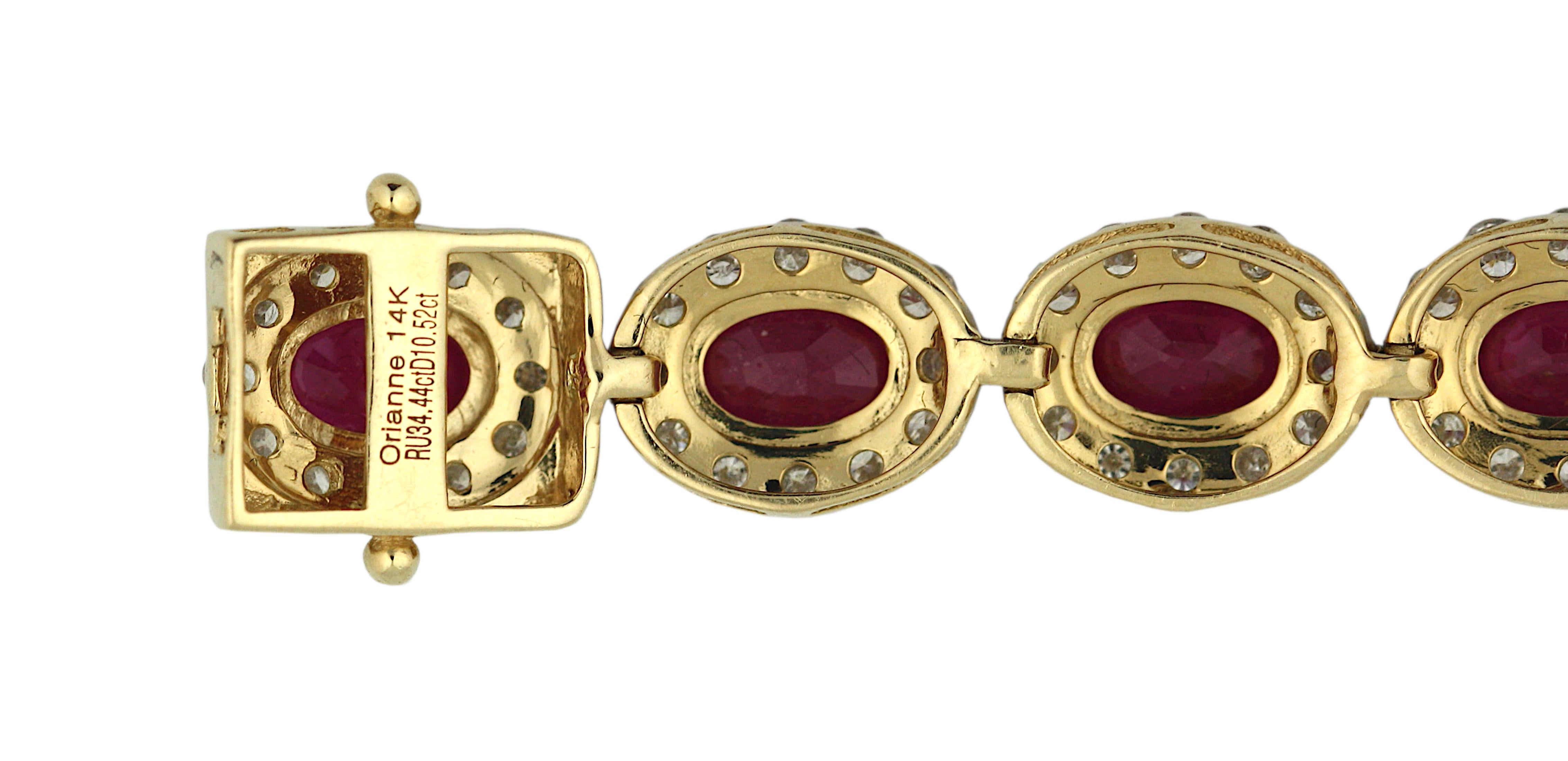 14K Yellow-Gold Ruby and Diamond Necklace For Sale at 1stDibs
