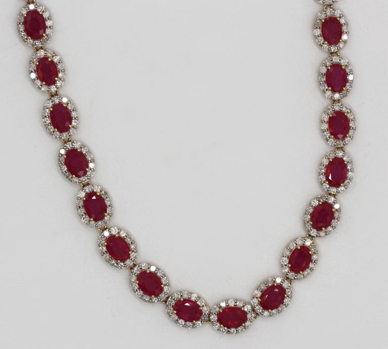 14K Yellow-Gold Ruby and Diamond Necklace For Sale at 1stDibs