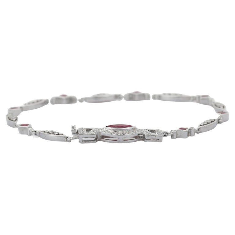 14K White Gold Ruby Diamond Chain Bracelet For Sale at 1stDibs