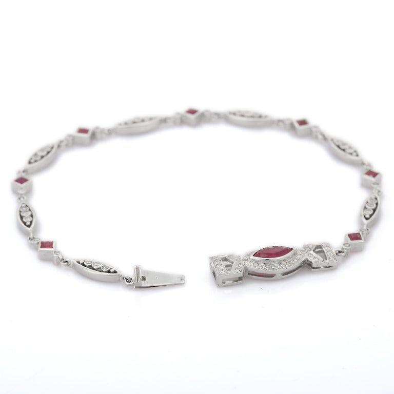 14K White Gold Ruby Diamond Chain Bracelet For Sale at 1stDibs