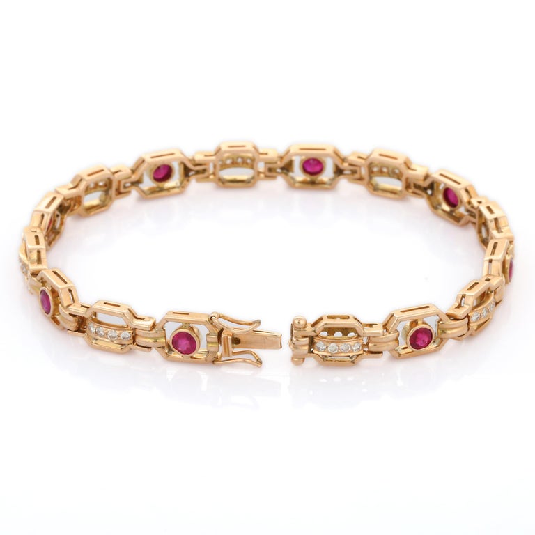14K Yellow Gold Ruby Diamond Bracelet For Sale at 1stDibs