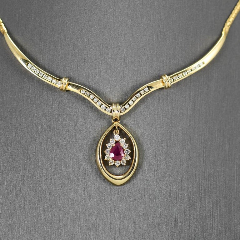 14K Yellow Gold Ruby Diamond Necklace .50ct Ruby, .50TDW For Sale at ...