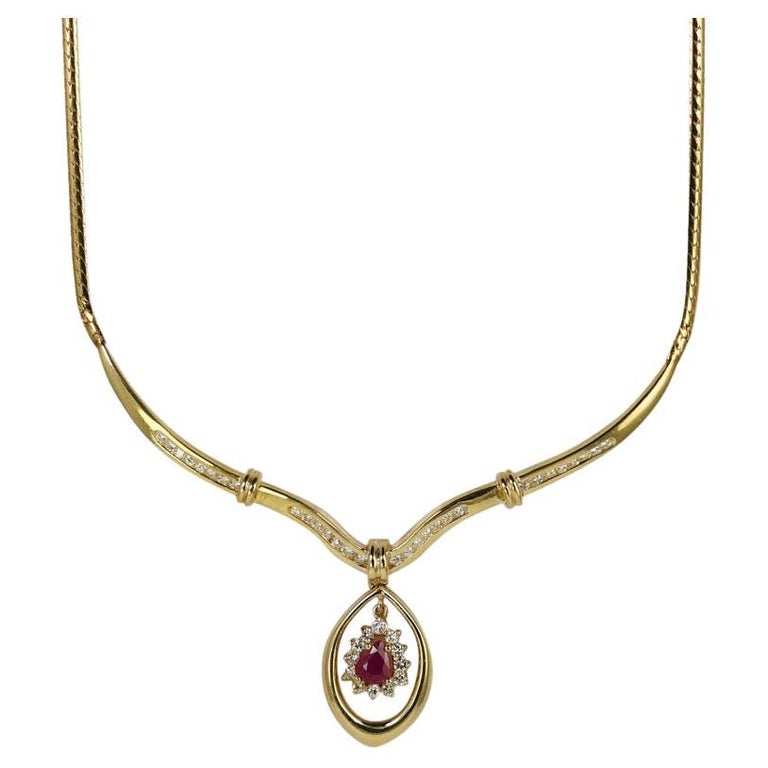 14K Yellow Gold Ruby Diamond Necklace .50ct Ruby, .50TDW For Sale at ...