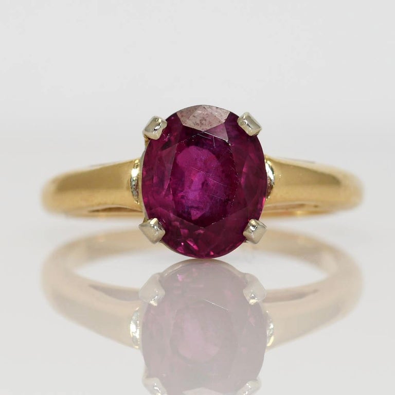 14K Yellow Gold Ruby Solitaire Ring, 3.00ct For Sale at 1stDibs