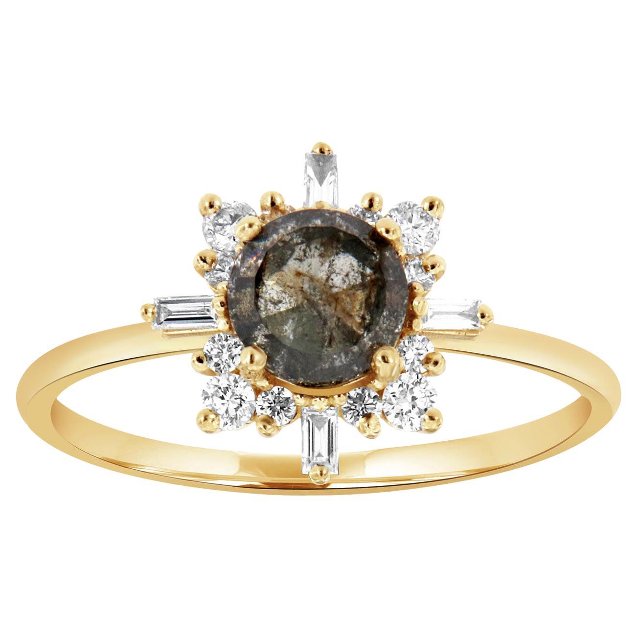 Rustic Diamond Engagement Ring 'Salt and Pepper Diamond' in Yellow Gold ...