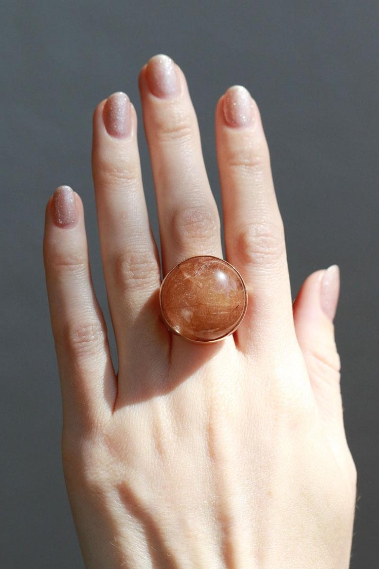 14k Yellow Gold Rutilated Quartz Ring For Sale at 1stDibs