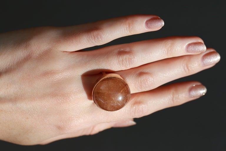 14k Yellow Gold Rutilated Quartz Ring For Sale at 1stDibs