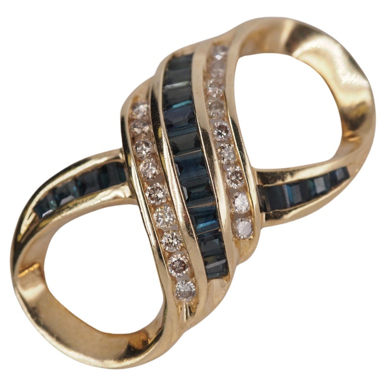 14k Yellow Gold Sapphire and Diamond Slider Pendant For Sale at 1stDibs