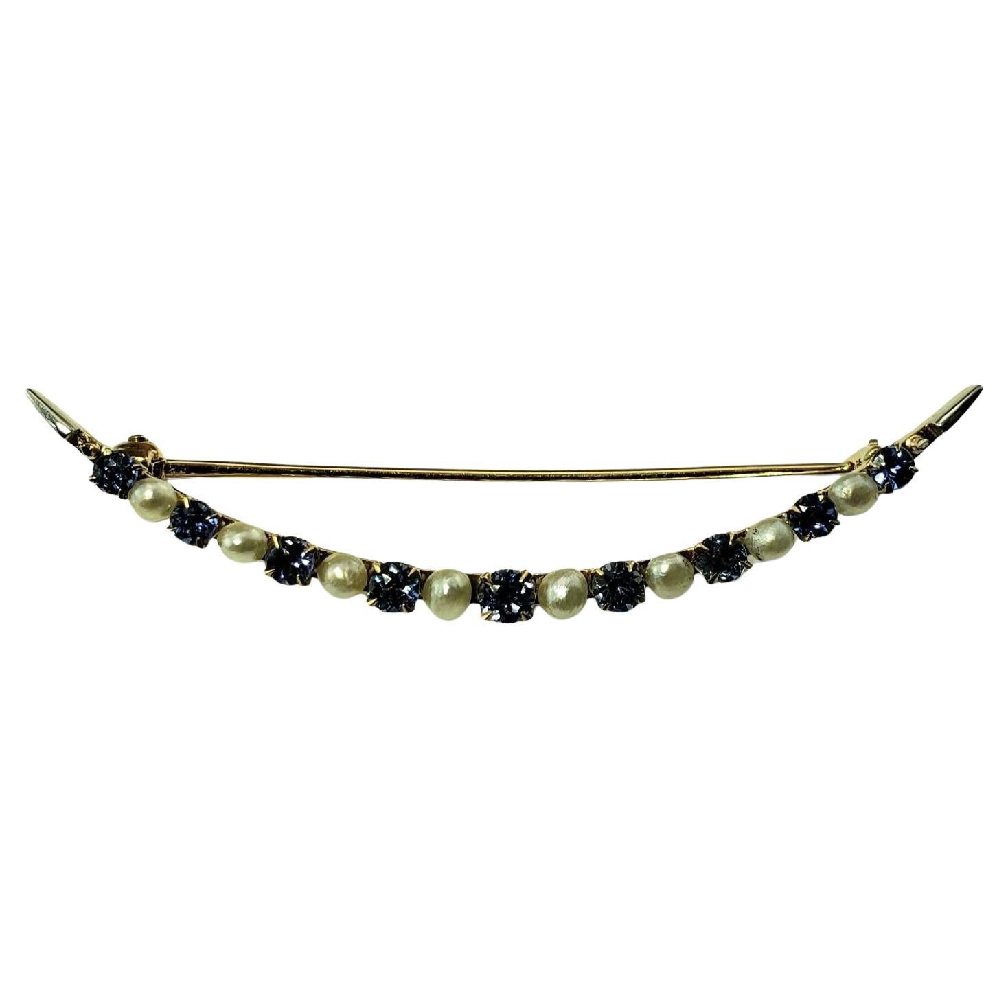 14K White Gold Filigree Pin with GIA Montana Sapphires and Seed Pearls ...