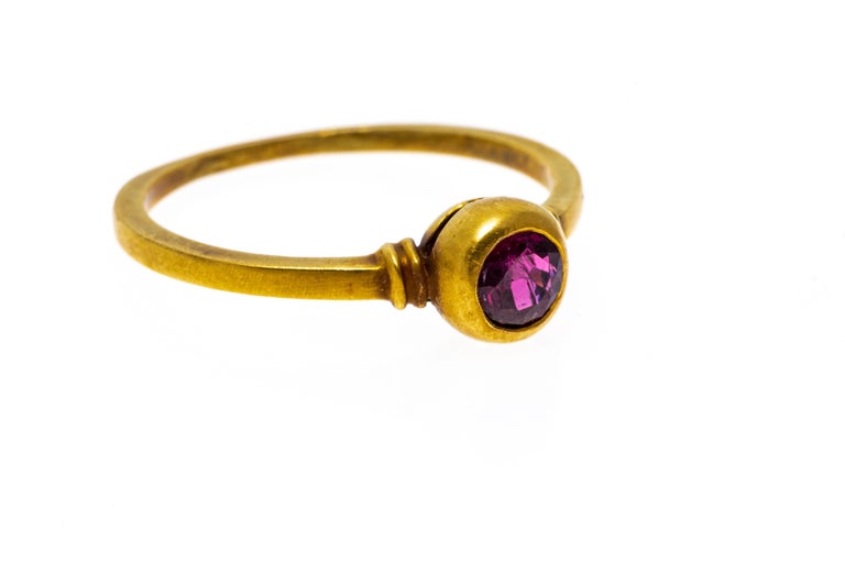 14k Yellow Gold Simple Burnished High Bezel Set Ruby Ring For Sale at 1stDibs