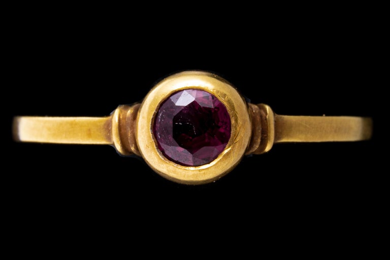 14k Yellow Gold Simple Burnished High Bezel Set Ruby Ring For Sale at 1stDibs