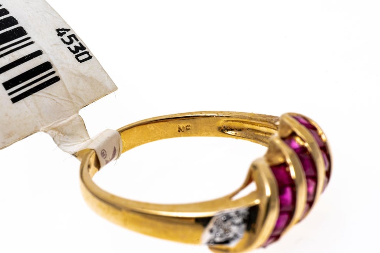 14K Yellow Gold Slanted Square Ruby Dome Ring with Diamonds For Sale at ...