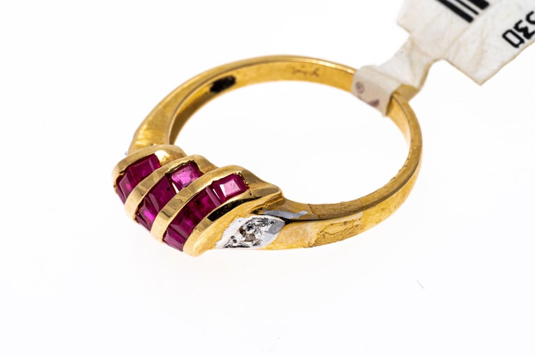 14K Yellow Gold Slanted Square Ruby Dome Ring with Diamonds For Sale at ...