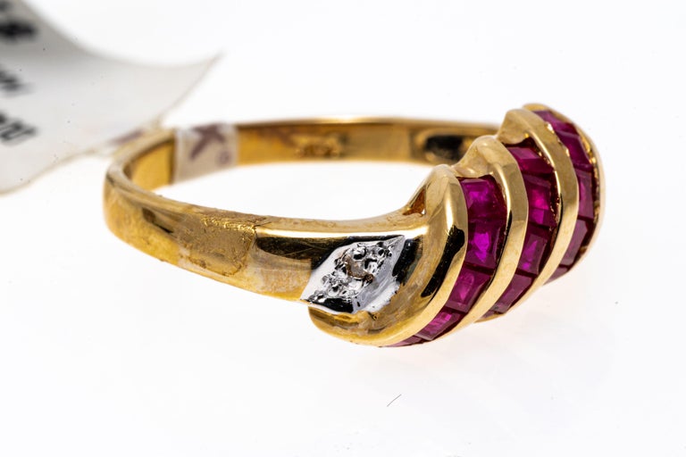 14K Yellow Gold Slanted Square Ruby Dome Ring with Diamonds For Sale at ...