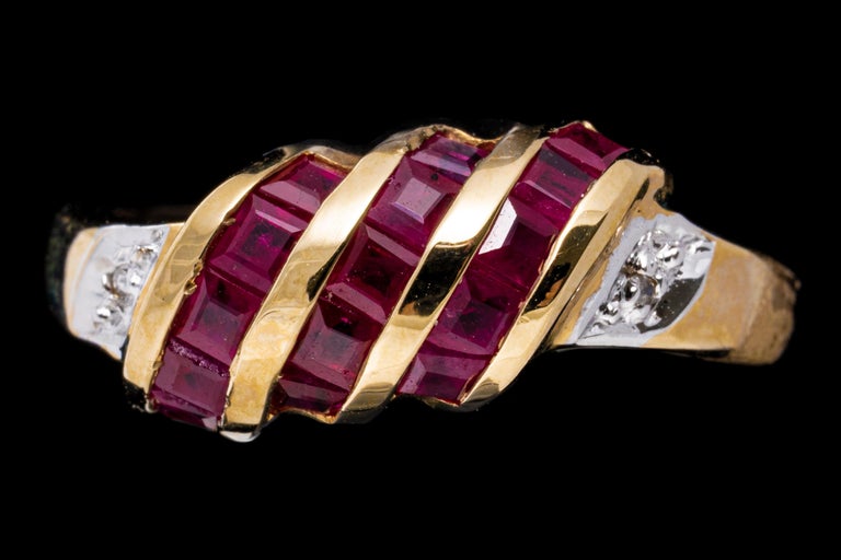 14K Yellow Gold Slanted Square Ruby Dome Ring with Diamonds For Sale at ...